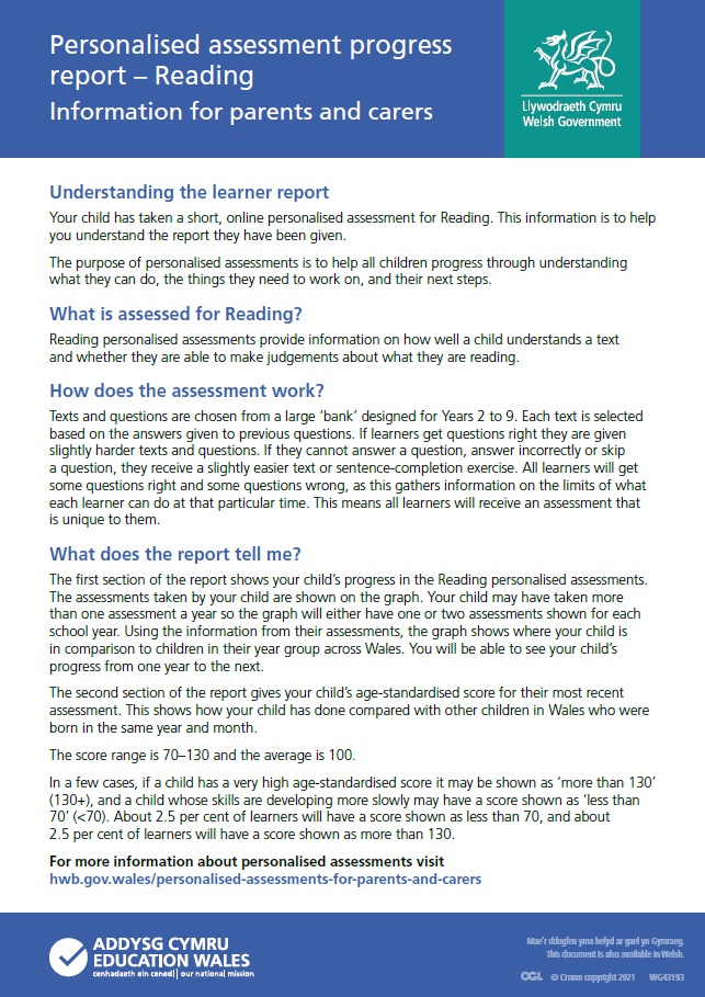 Personalised assessment progress report – Reading Information for ...
